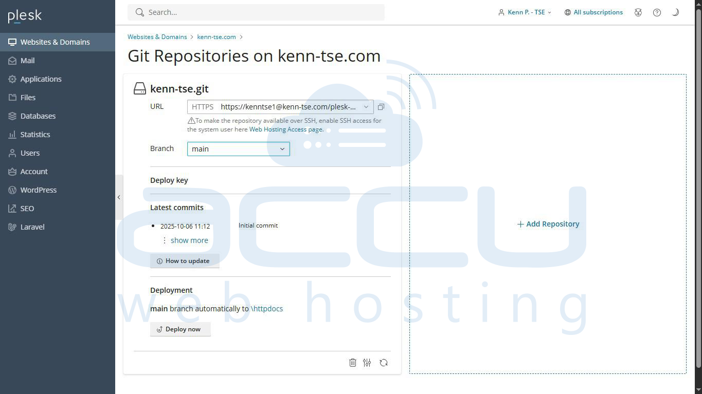 How to set up a git repository with Plesk - AccuWebHosting