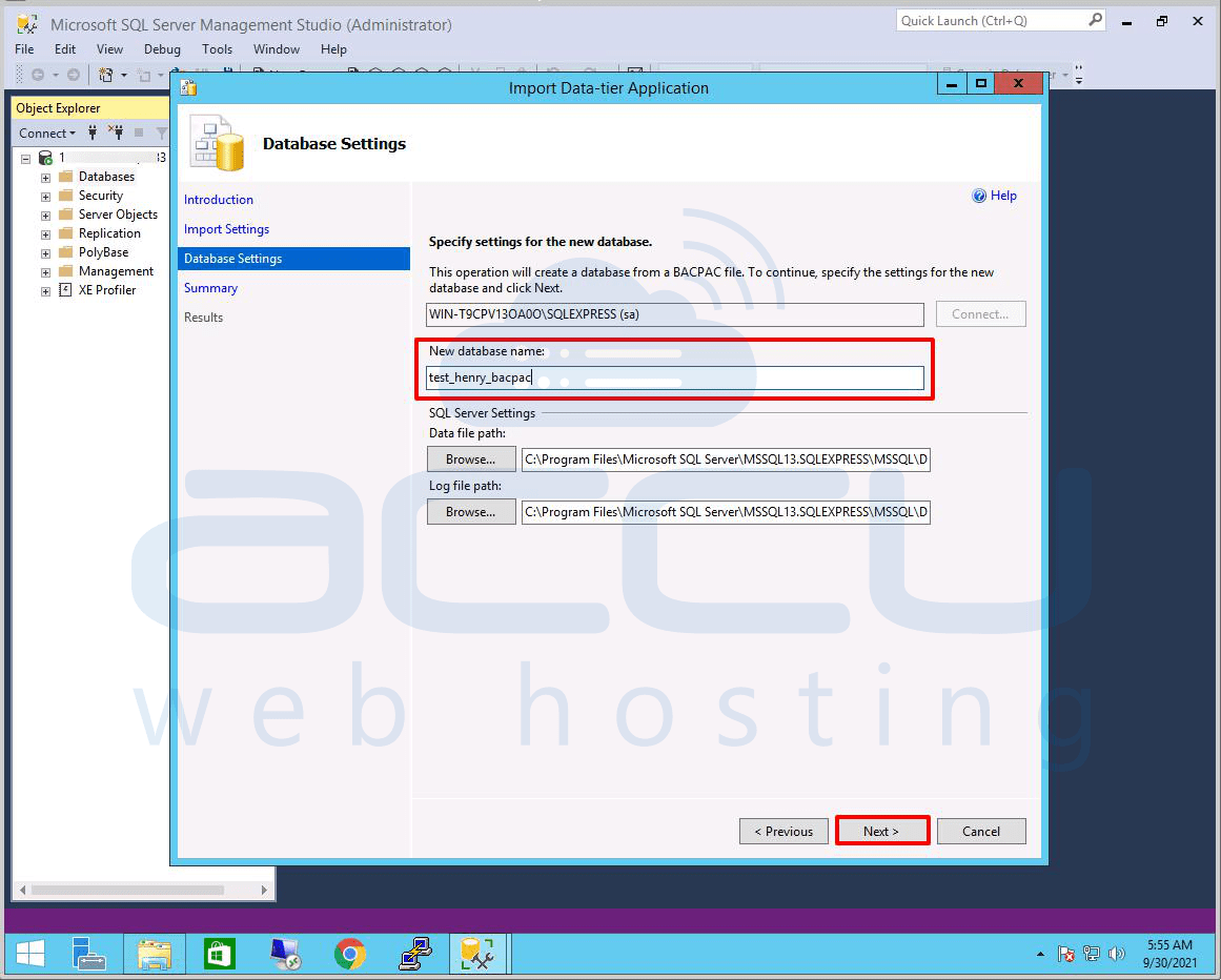 How to import or restore BACPAC file from SSMS? - AccuWebHosting