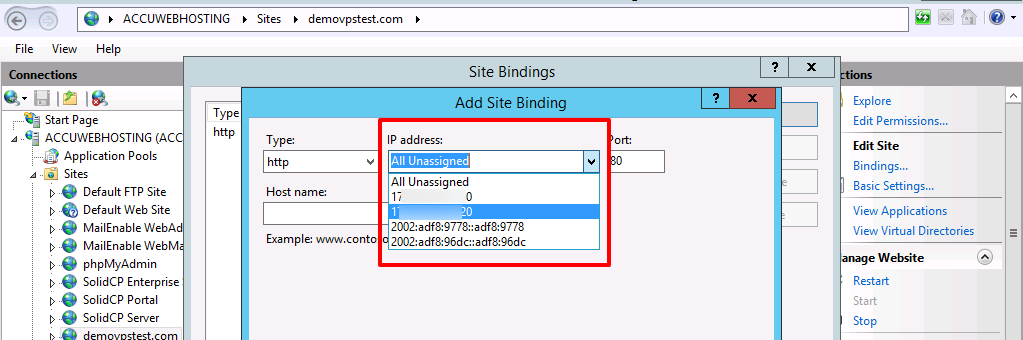 How To Add Or Update Website Binding In Iis Web Server Windows Vps Hosting Accuweb Help Center