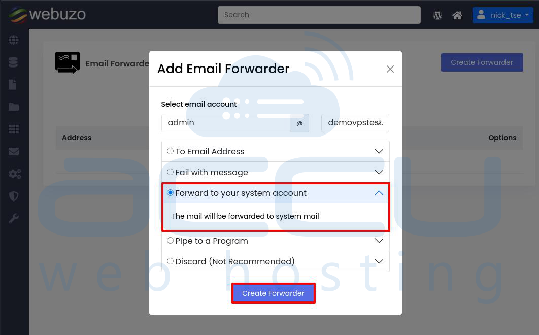 How to Add an Email Forwarder in Webuzo? - AccuWebHosting