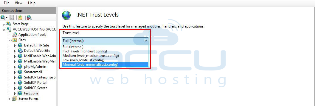 How to change the .NET Trust level from IIS and web.config file ...
