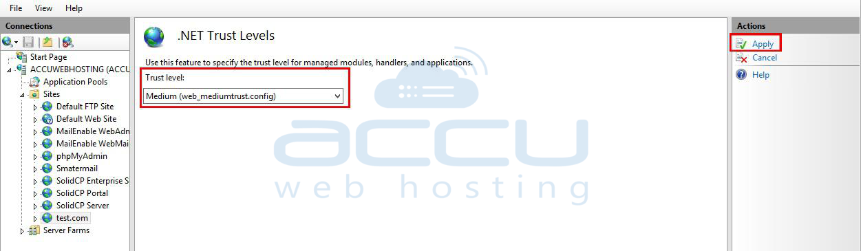 How to change the .NET Trust level from IIS and web.config file ...