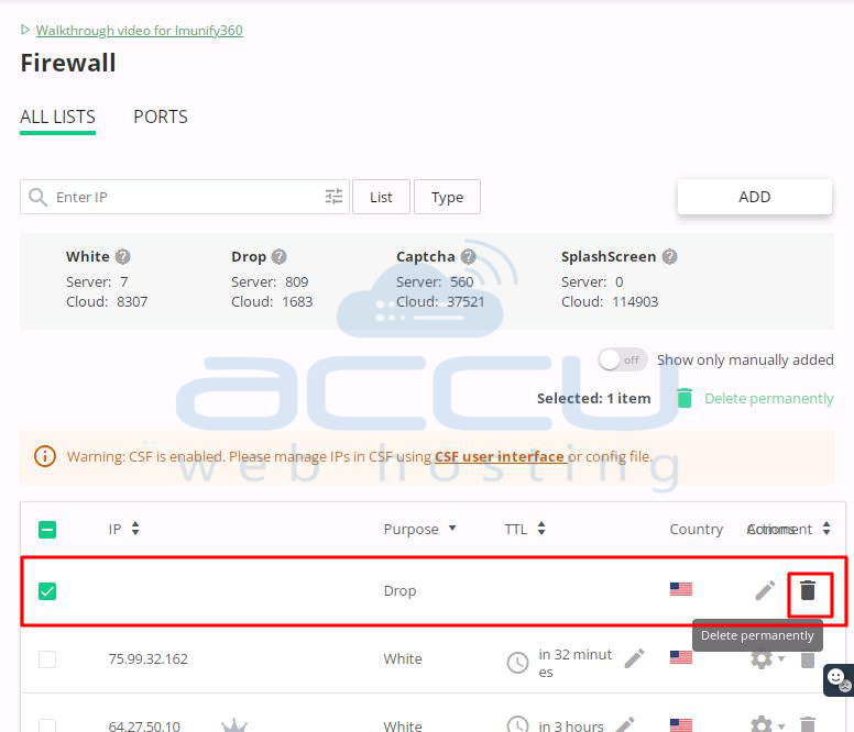 How to Blacklist/Whitelist IP Addresses in Imunify360? - AccuWebHosting
