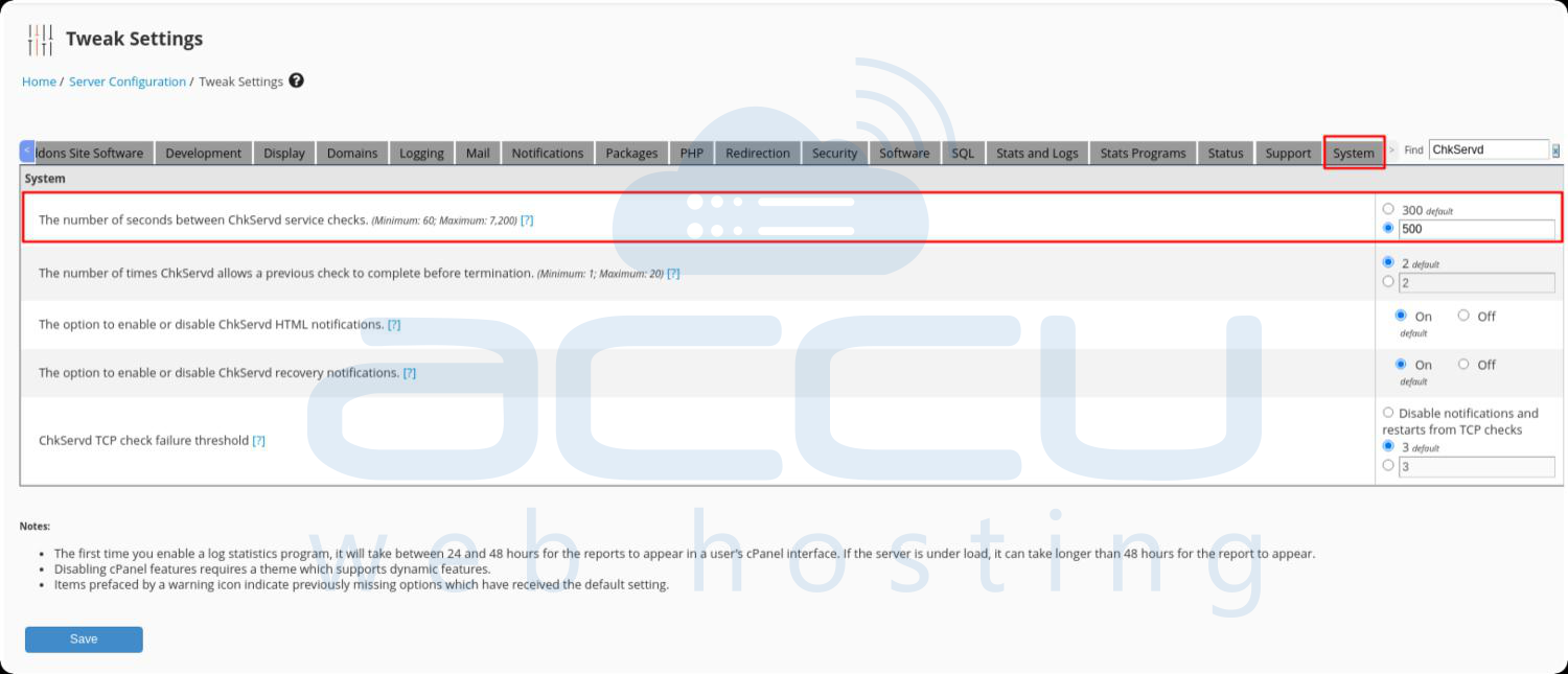 How To Increase The Time Interval Between Chkservd Checks Service Whm Cpanel And Whm