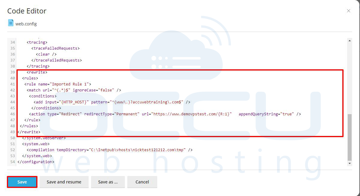 How to redirect a website to another website using the rewrite rule in the web.config file ...