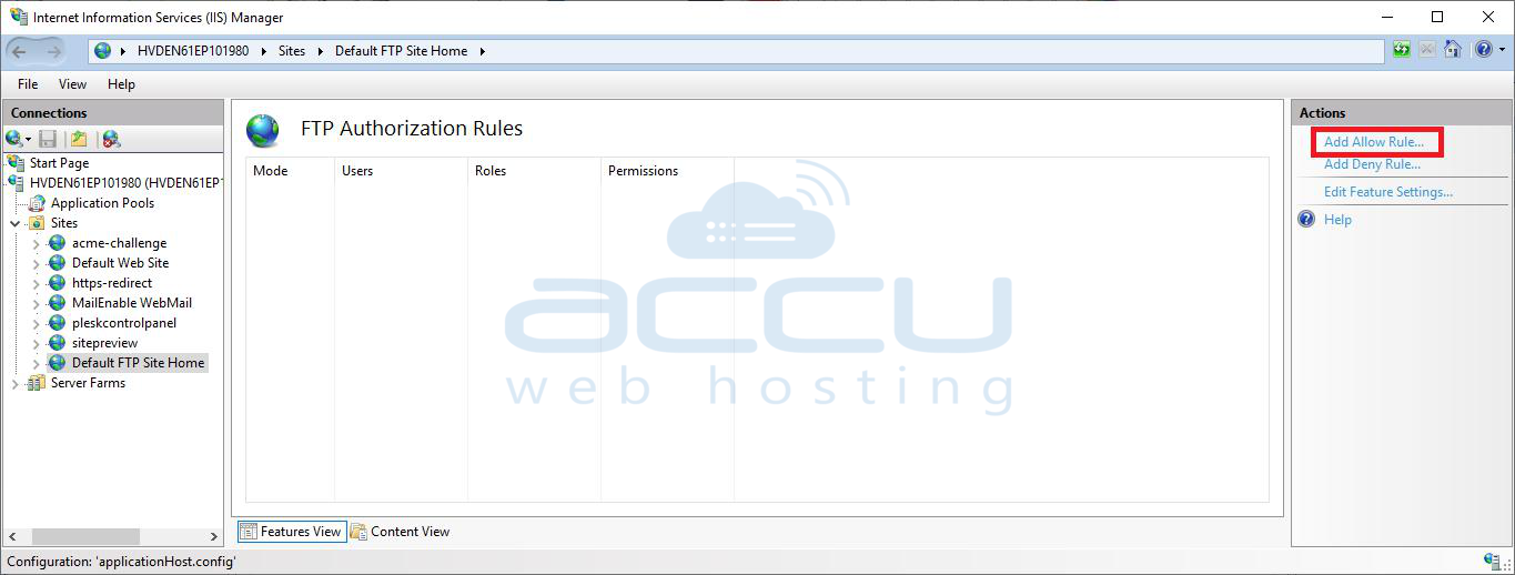 FTP Error: 530 User cannot log in, home directory inaccessible - AccuWebHosting