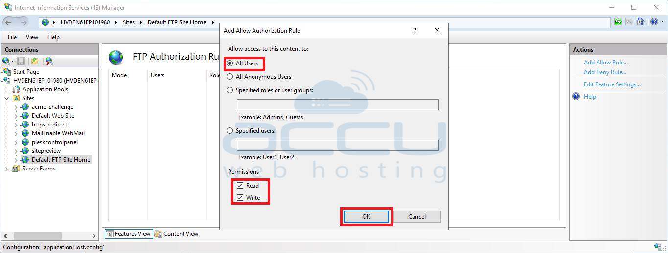FTP Error: 530 User cannot log in, home directory inaccessible - AccuWebHosting