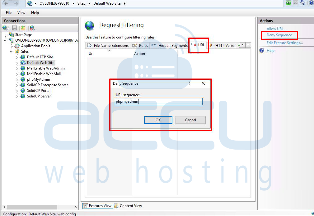How to deny URL sequence from IIS? - AccuWebHosting