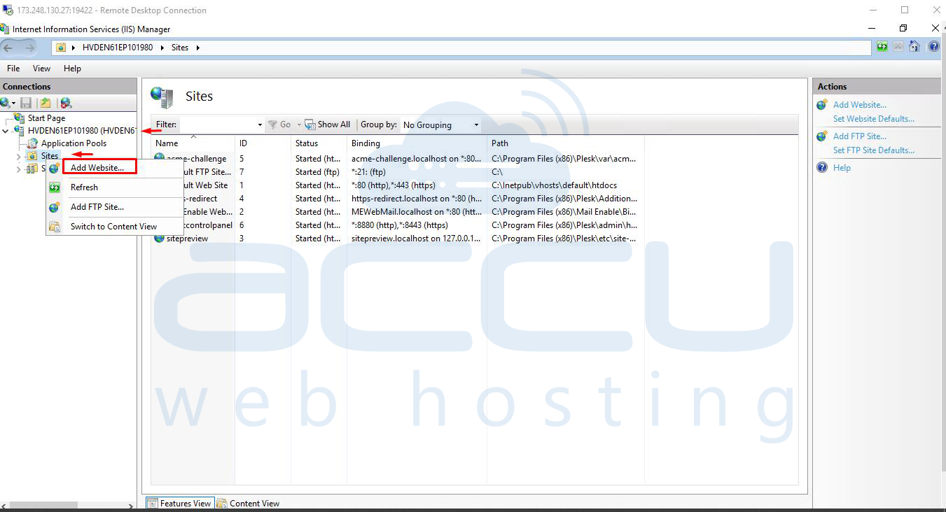 How to Add a Website in IIS? - AccuWebHosting